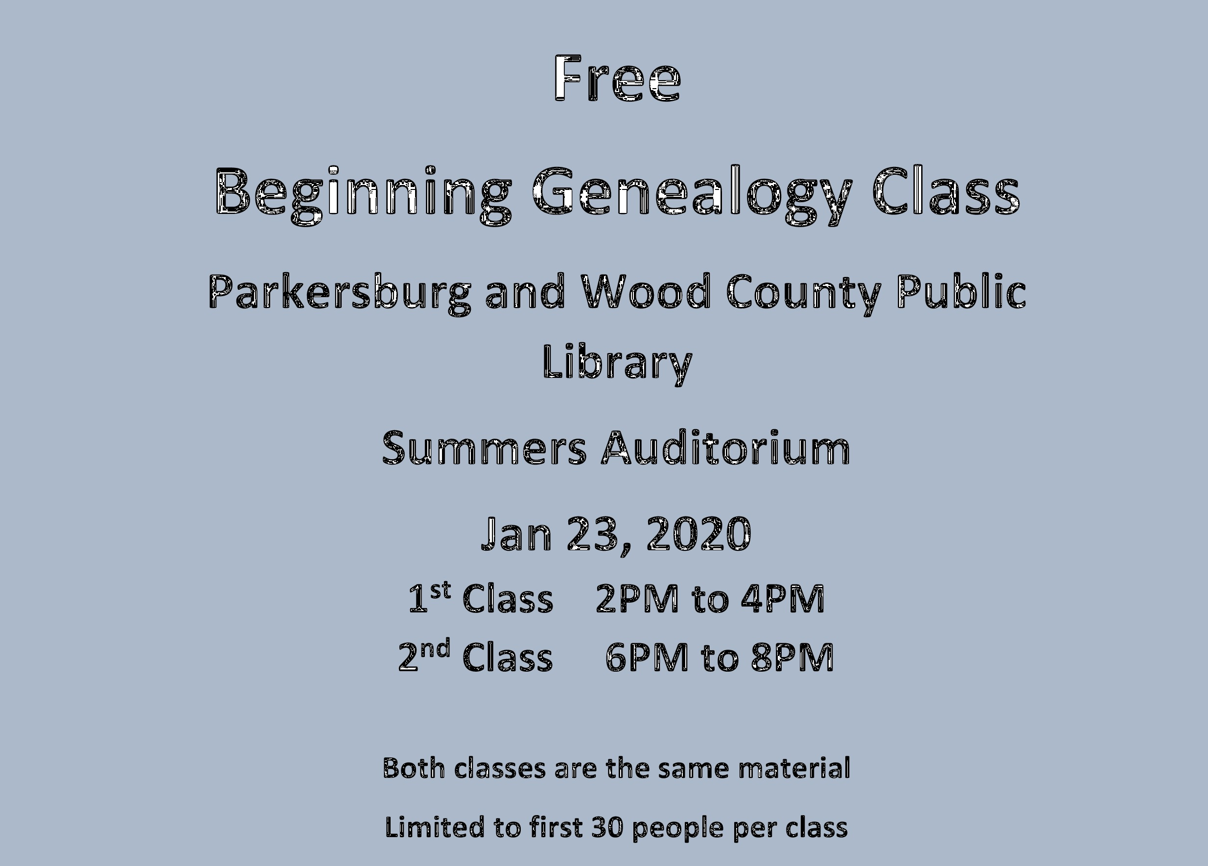 Beginner Genealogy Class 1.23.2020 Button – Parkersburg & Wood County ...