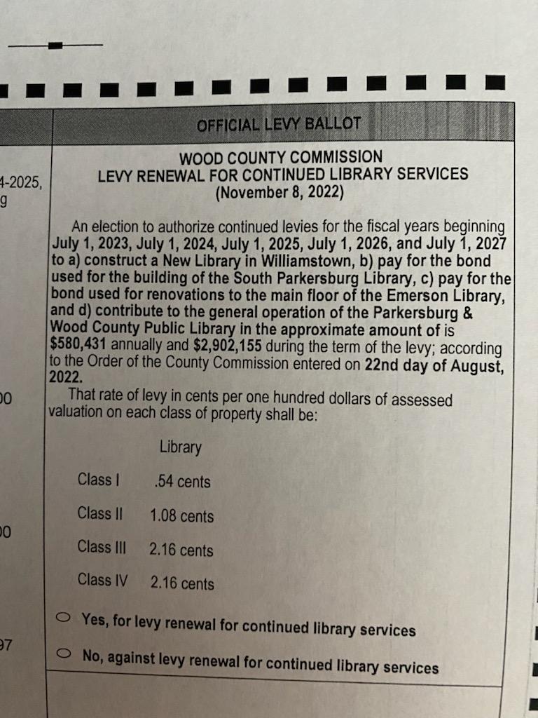 Library Levy official ballot – Parkersburg & Wood County Public Library