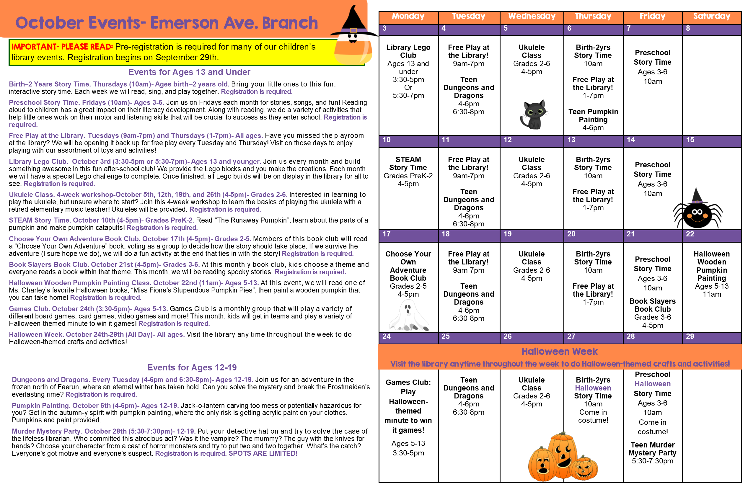 October YRR Calendar 2 – Parkersburg & Wood County Public Library