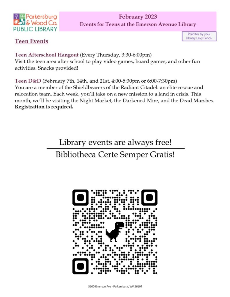 Events Calendar – Parkersburg & Wood County Public Library